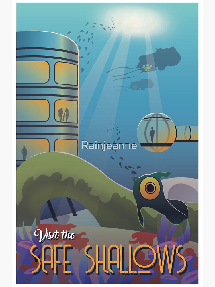 "Safe Shallows Travel Poster" Sticker by Rainjeanne | Redbubble