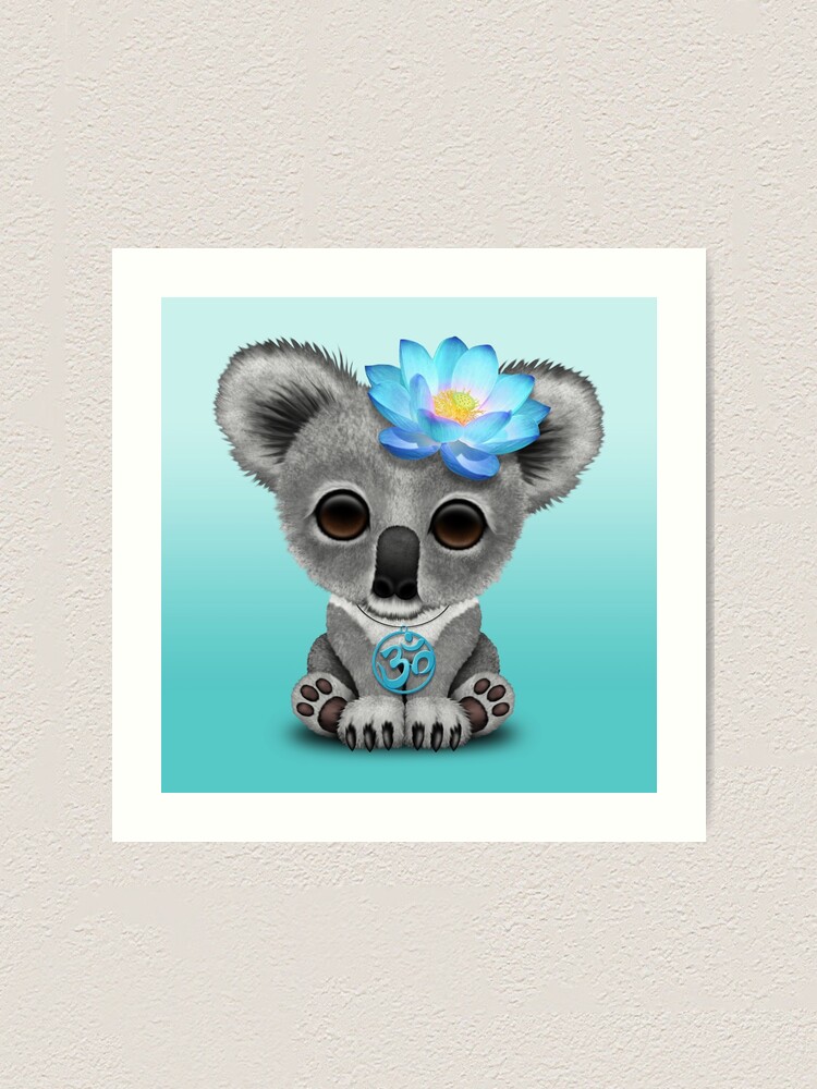 "Zen Baby Koala with Blue Yoga Om Symbol" Art Print by JeffBartels ...