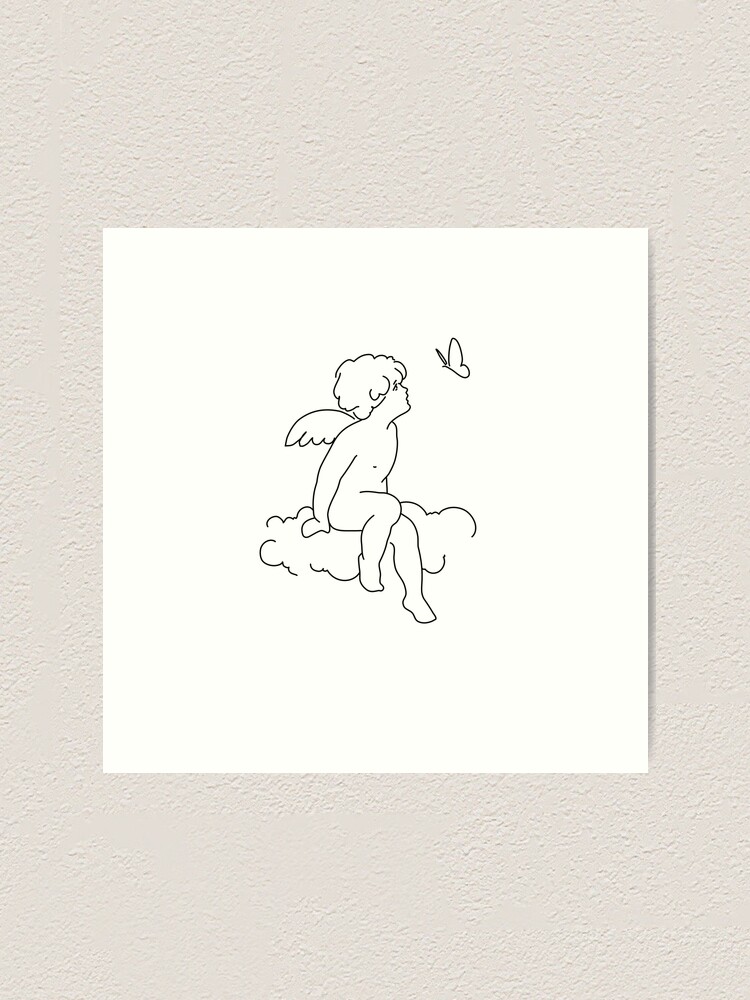 "Cherub with Butterfly Drawing - Cloud, Heaven, Sweet, Winged, Angel ...
