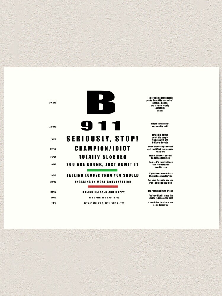 "Snellen Eye Chart for Drinking" Art Print by allhistory | Redbubble