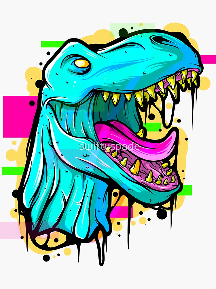 "Blue T Rex / Tyrannosaurus Rex Dinosaur / 80's Style art " Sticker for ...