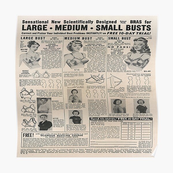 "Busts Large Medium Small Breasts Vintage Advertising" Poster for Sale ...
