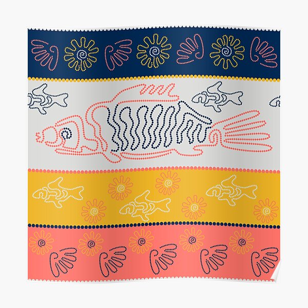 "Fish and shells. Point Art. Australian Aboriginal art" Poster for Sale ...