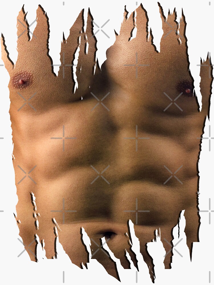 "Realistic Chest Six Pack Fake Abs" Sticker by WillPowerApp | Redbubble