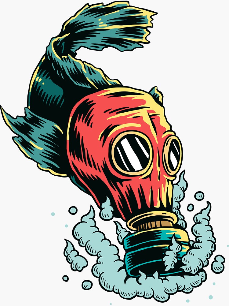 " Illustration of fish with gas mask" Sticker for Sale by Kanae19 ...