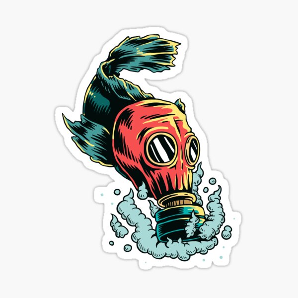 " Illustration of fish with gas mask" Sticker for Sale by Kanae19 ...