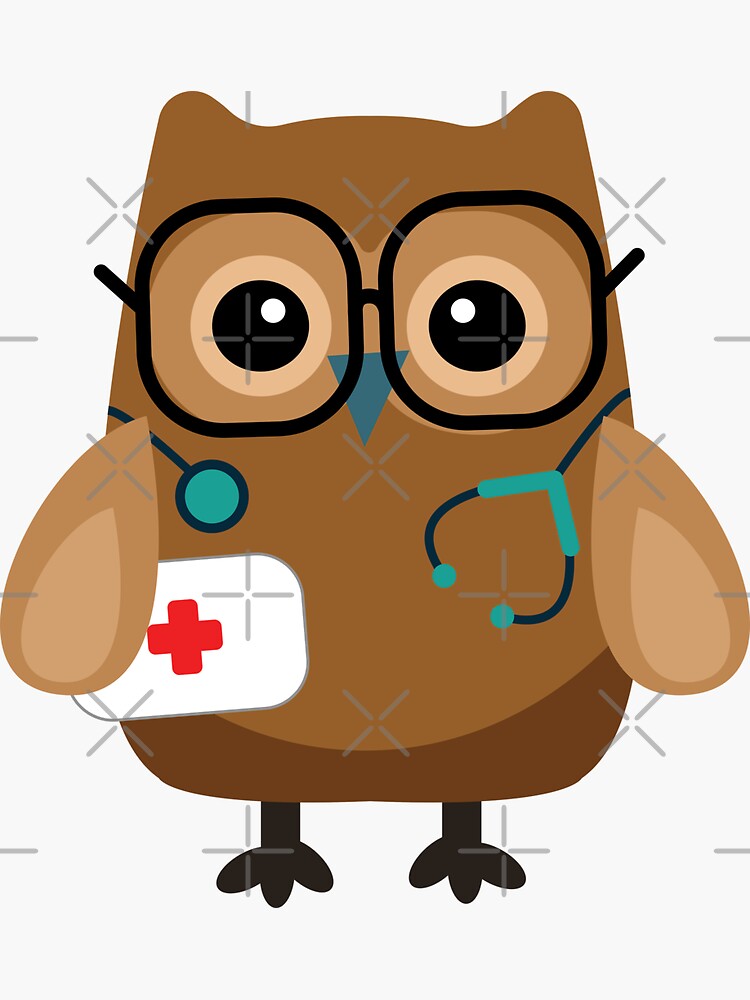 "Cute Brown Owl Doctor/Nurse" Sticker for Sale by DesignsByDB | Redbubble