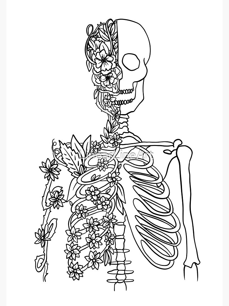 "Skeleton floral flower line art" Journal for Sale by LinearLineArt ...