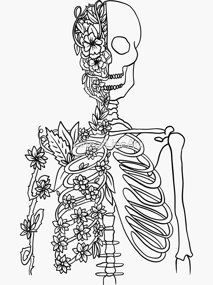 "Skeleton floral flower line art" Sticker for Sale by LinearLineArt ...