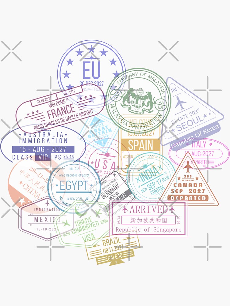 "Colorful Passport Stamps" Sticker for Sale by samanthaariel | Redbubble