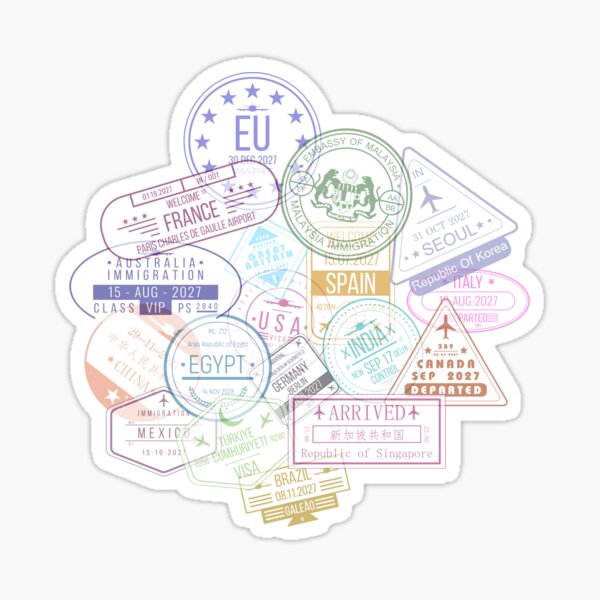 "Colorful Passport Stamps" Sticker for Sale by samanthaariel | Redbubble