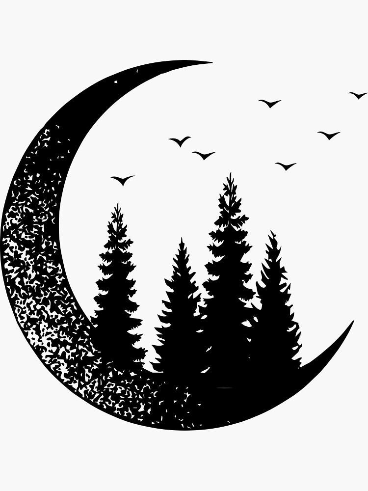 "Moon And Forest. Double Exposure" Sticker by CosmicStore | Redbubble