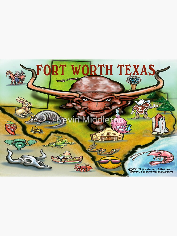 "Fort Worth TEXAS Cartoon Map" Poster for Sale by kevinmiddleton ...