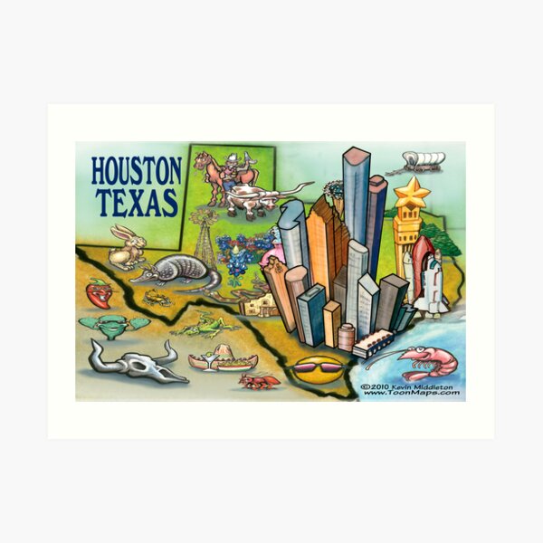 Houston Cartoon Map Art Prints | Redbubble