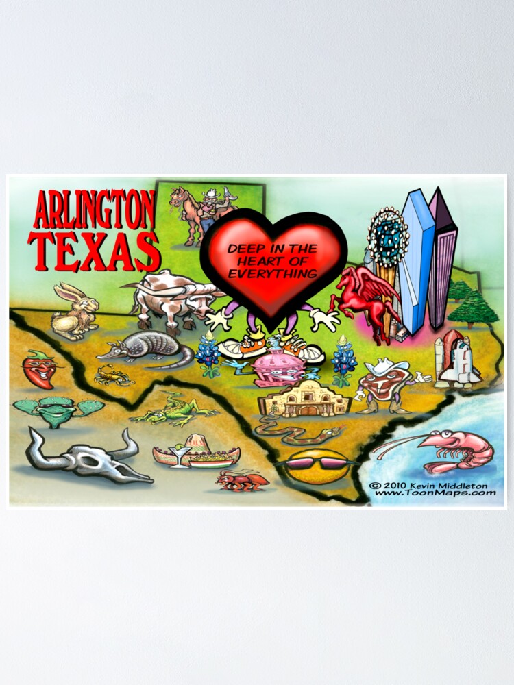 "Arlington Texas Cartoon Map" Poster by kevinmiddleton | Redbubble