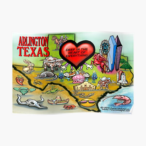 "Arlington Texas Cartoon Map" Poster by kevinmiddleton | Redbubble