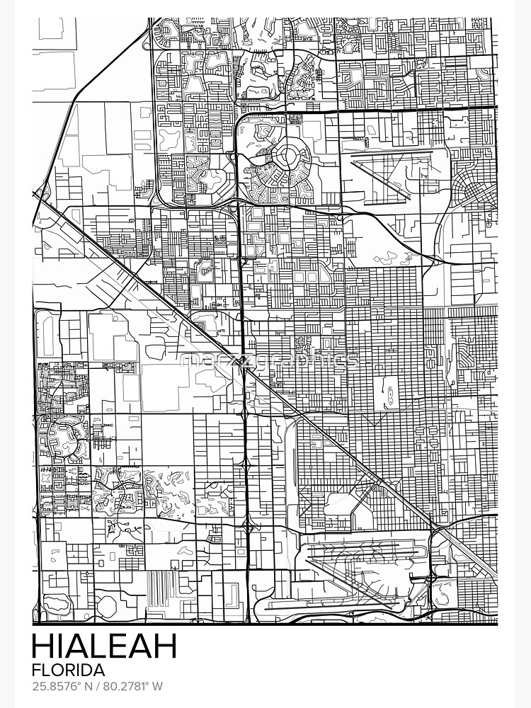 Lámina metálica «Mapa de Hialeah, arte de la pared con impresión de ...