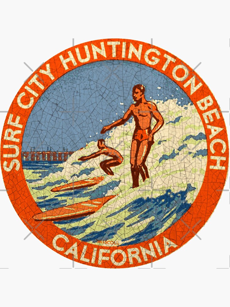 "Huntington Beach California Vintage Decal -Surf City" Sticker for Sale ...