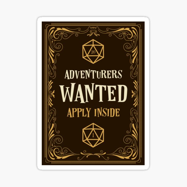 "Adventurers Wanted Apply Inside RPG" Sticker for Sale by pixeptional ...