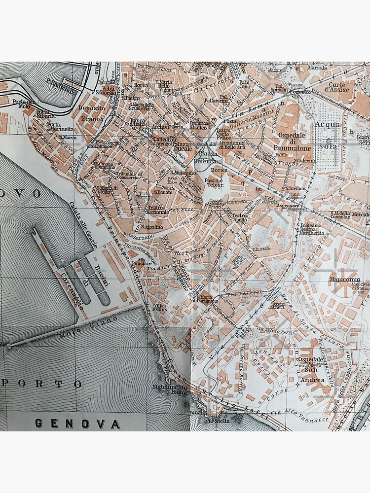 "Genoa, Italy map, 1800s Italian antique map, Genova Italia" Sticker ...