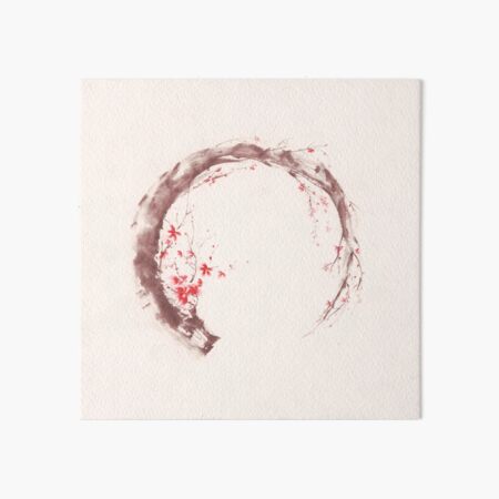 "Artistic sumi-e illustration of a blossoming sakura branch in a shape of the Enso ring Zen ...