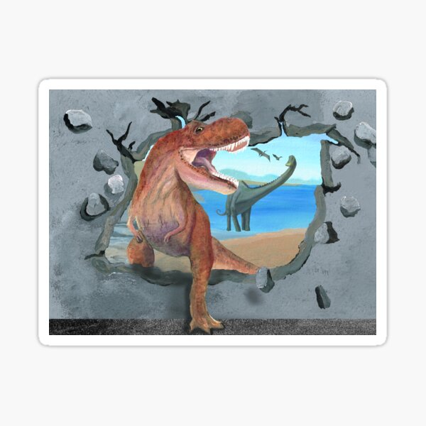 "Prehistoric Dinosaur T-Rex Enters the 21st Century" Sticker for Sale ...