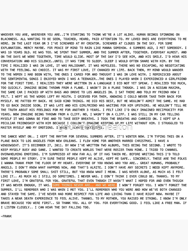 "Frank Ocean's Open Letter" Art Print for Sale by youvebeeneaton ...