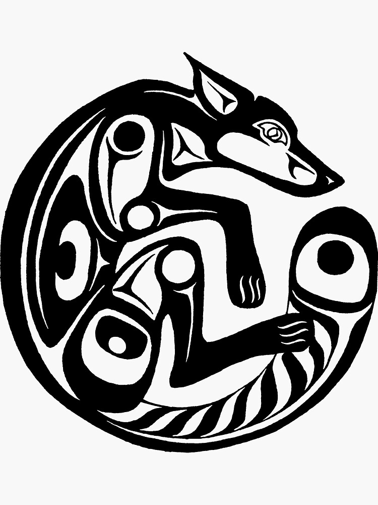 "Formline Fox - circular" Sticker for Sale by RatTheShaman | Redbubble