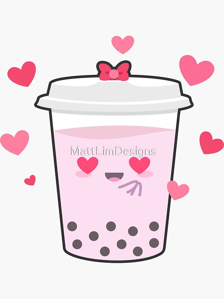"Boba Rose Milk Tea - Hearts" Sticker by MattLimDesigns | Redbubble