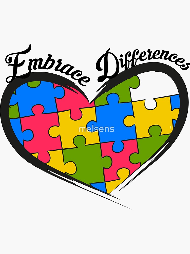"Embrace Differences Art - Support Autism Awareness Day Art" Sticker ...