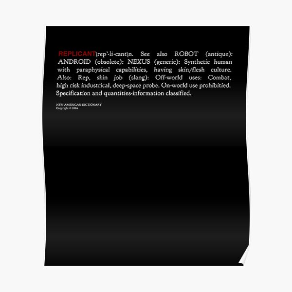 "Replicant - Defined" Poster for Sale by Sketchfiles | Redbubble