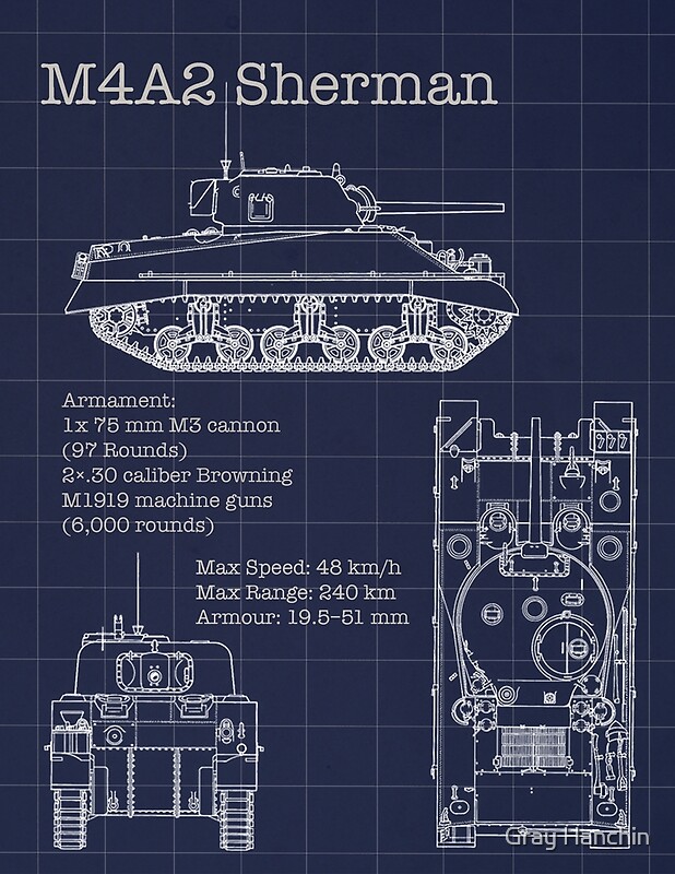 "M4A2 Sherman Tank Blueprint" by Grayhanch | Redbubble
