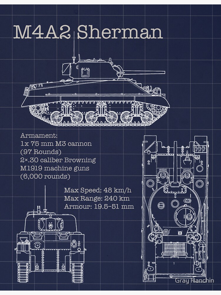 "M4A2 Sherman Tank Blueprint" Sticker for Sale by Grayhanch | Redbubble