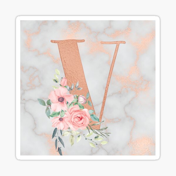 "Rose Gold Monogram Pink Flowers Letter V" Sticker for Sale by kacao ...