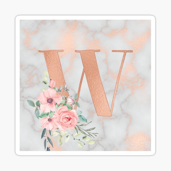 "Rose Gold Monogram Pink Flowers Letter W" Sticker for Sale by kacao ...