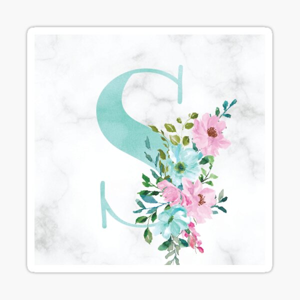"Blue Aqua Mint Green & Pink Flowers over Marble Monogram Letter S ...