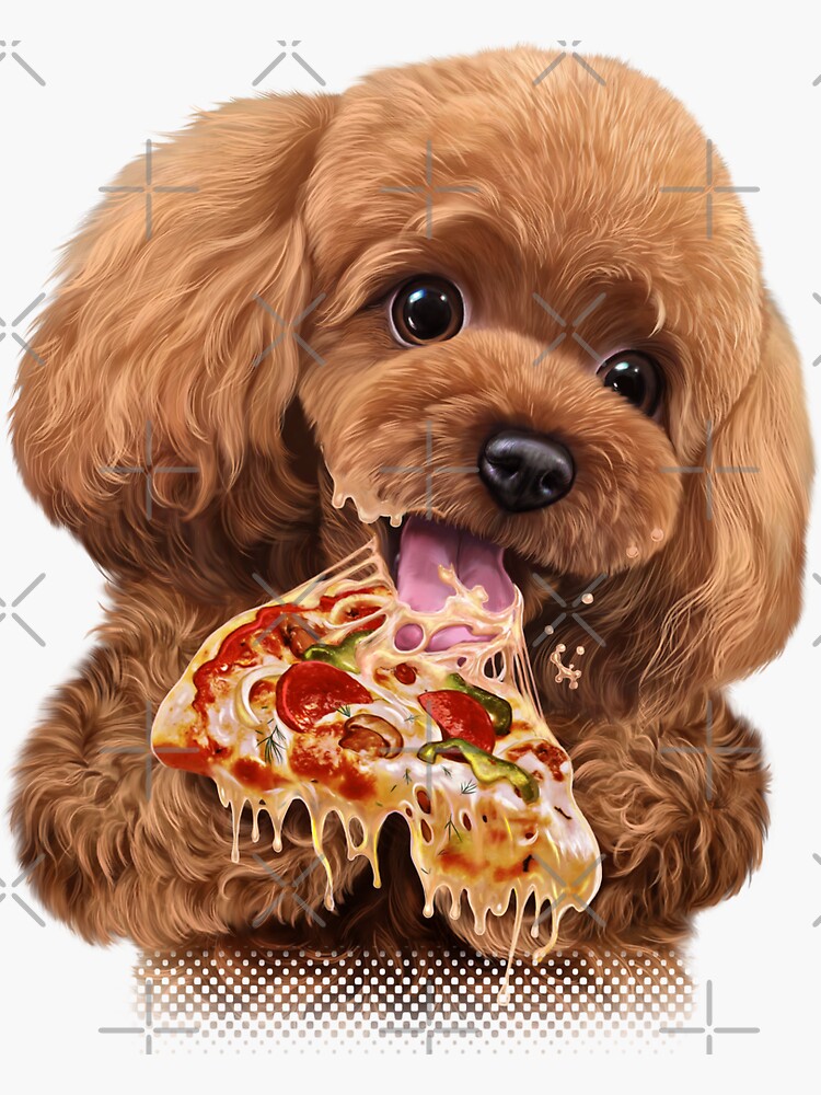 "Hungry Toy Poodle Puppy Devouring Pizza, Cute Dog" Sticker by Fox ...