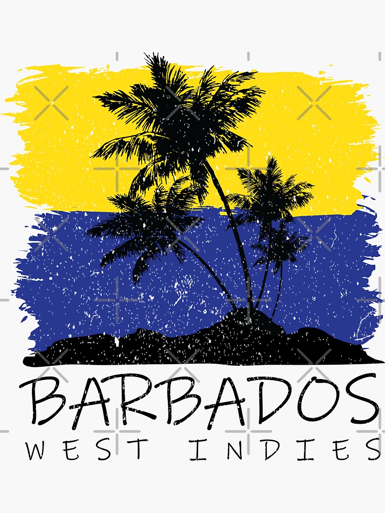 "Barbados National Colours in Background of Palm silhouette" Sticker ...