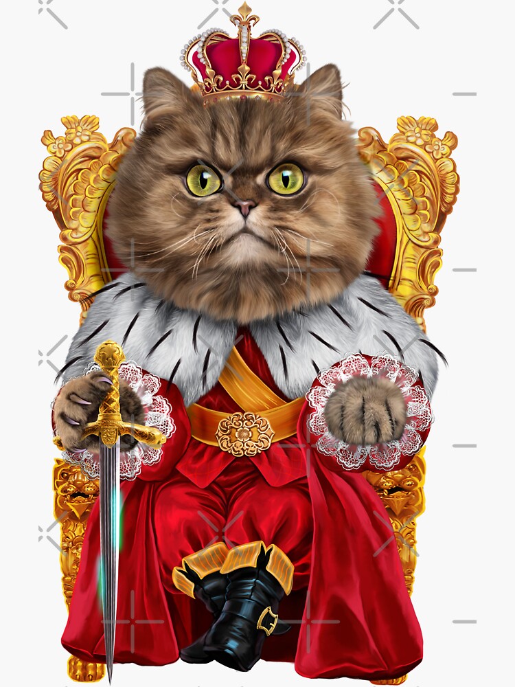 "King Tabby Cat in Royal Regalia Sitting on the Throne" Sticker by Fox ...