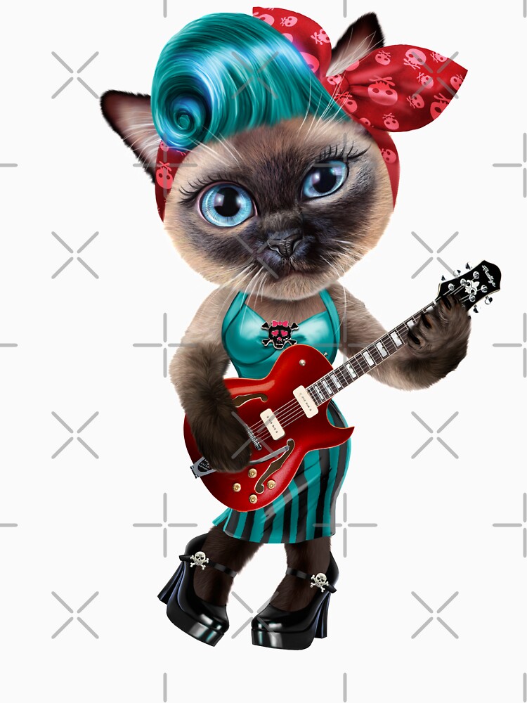 "Female Cat as Guitarist in Heavy Metal Band, Rock and Roll Punk" T ...