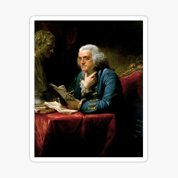 "Benjamin Franklin by David Martin, 1767" Sticker by fineearth | Redbubble