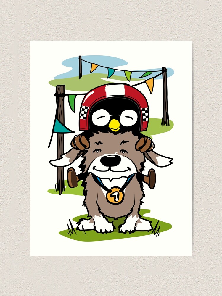 "Cute owl at the big dog race. Kids animal illustration" Art Print by ...