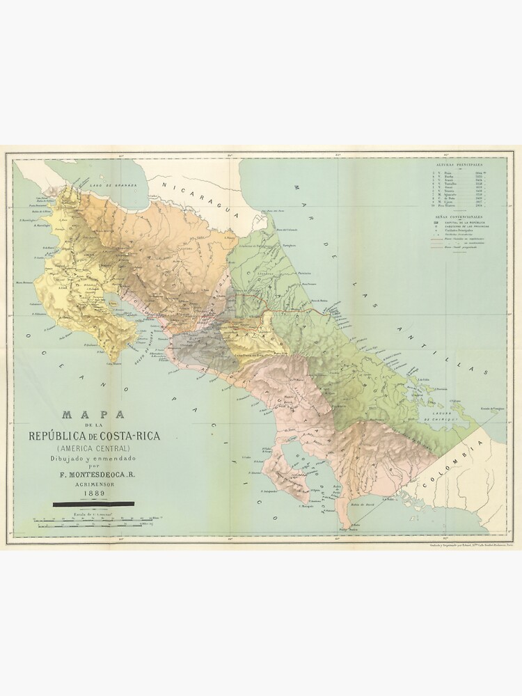 "Vintage Map of Costa Rica (1889)" Sticker by BravuraMedia | Redbubble