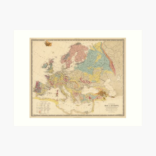 "Vintage Geological Map of Europe (1856)" Art Print for Sale by ...
