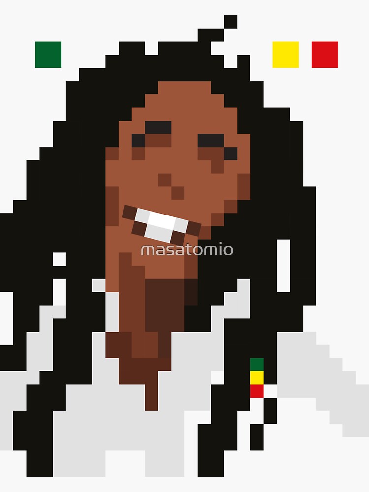 "Smiling rasta man rastafari pixel art" Sticker by masatomio | Redbubble