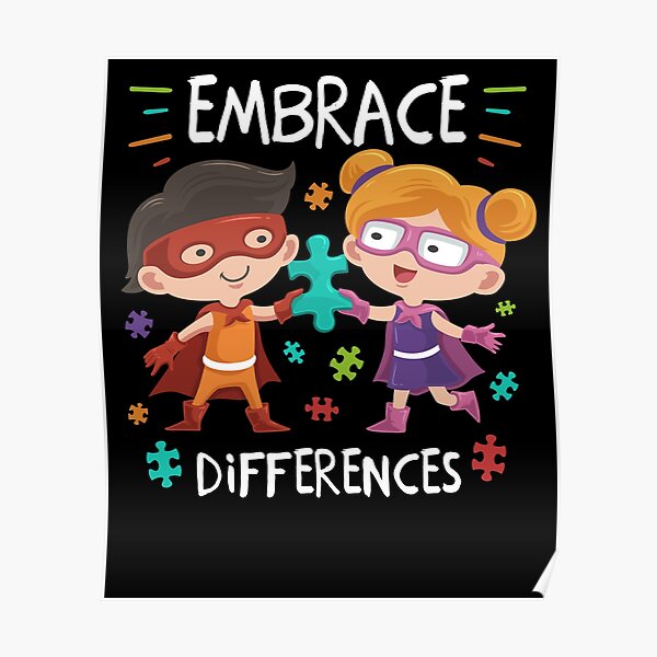 "Embrace Differences Superheroes Autism Awareness Puzzle Pieces" Poster ...