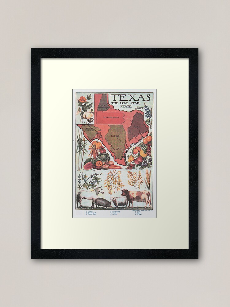 "Vintage Texas Agricultural Map (1922)" Framed Art Print for Sale by ...