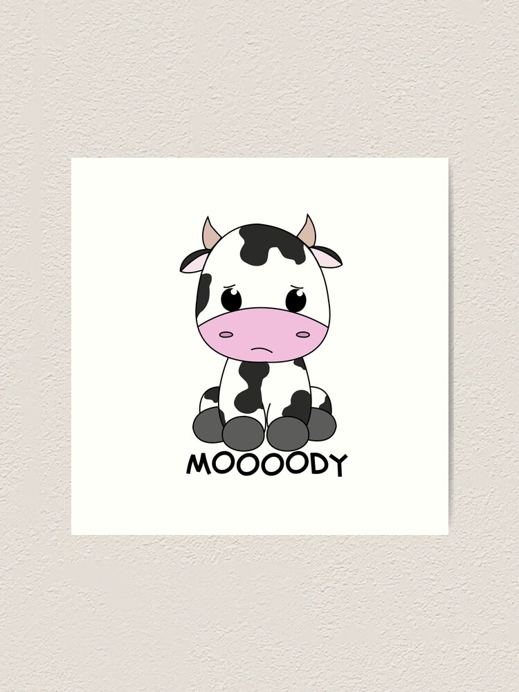 "Moody Cute cartoon cow" Art Print for Sale by Calistera | Redbubble