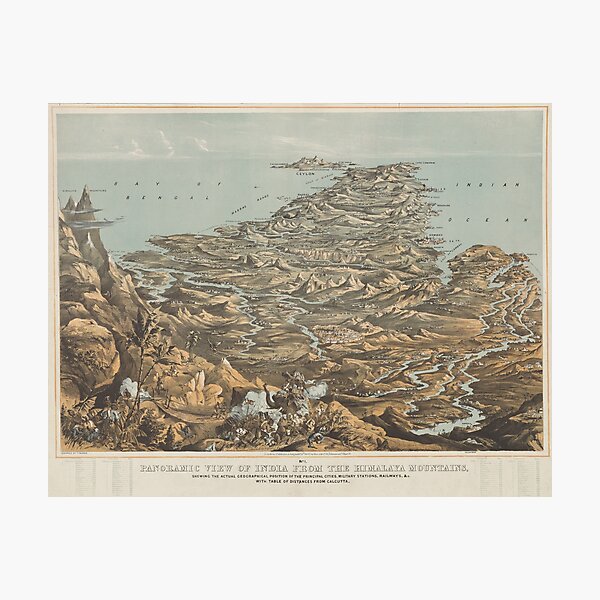 "Vintage Pictorial Map of India from Himalayas (1857)" Photographic ...