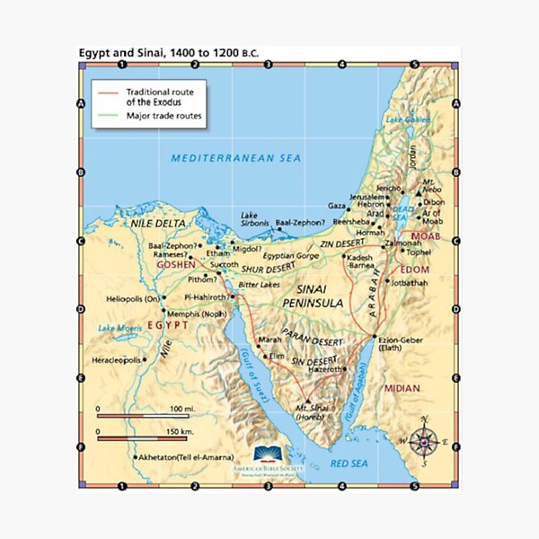 Lámina fotográfica «Mapa de Moisés Éxodo Egipto y Sinaí 1400 a 1200 a ...